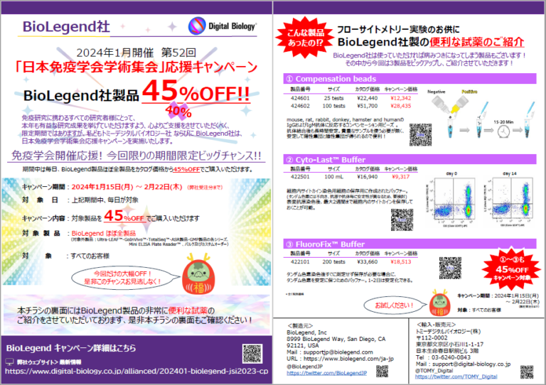 【キャンペーン終了】BioLegend 「日本免疫学会学術集会」応援キャンペーン - トミーデジタルバイオロジー株式会社